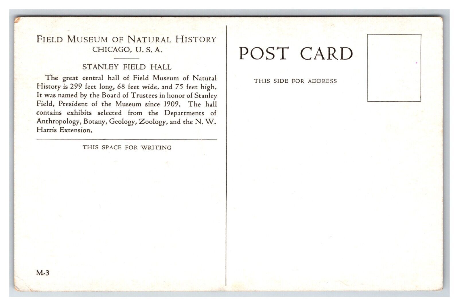 Stanley Field Hall at Field Museum Chicago Illinois IL UNP DB Postcard ...