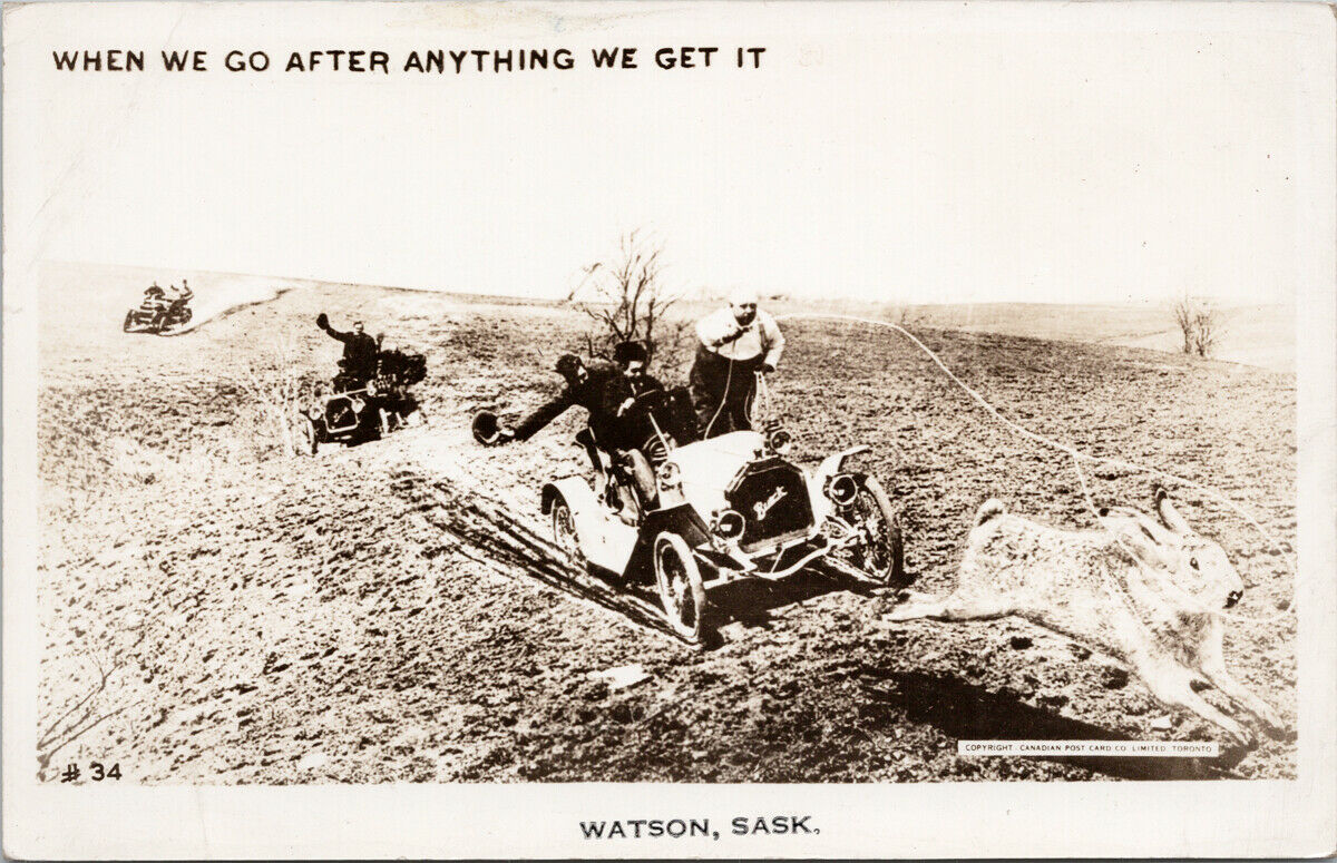 Watson SK Saskatchewan Rabbit Hunting Lasso Exaggerated Unused RPPC ...