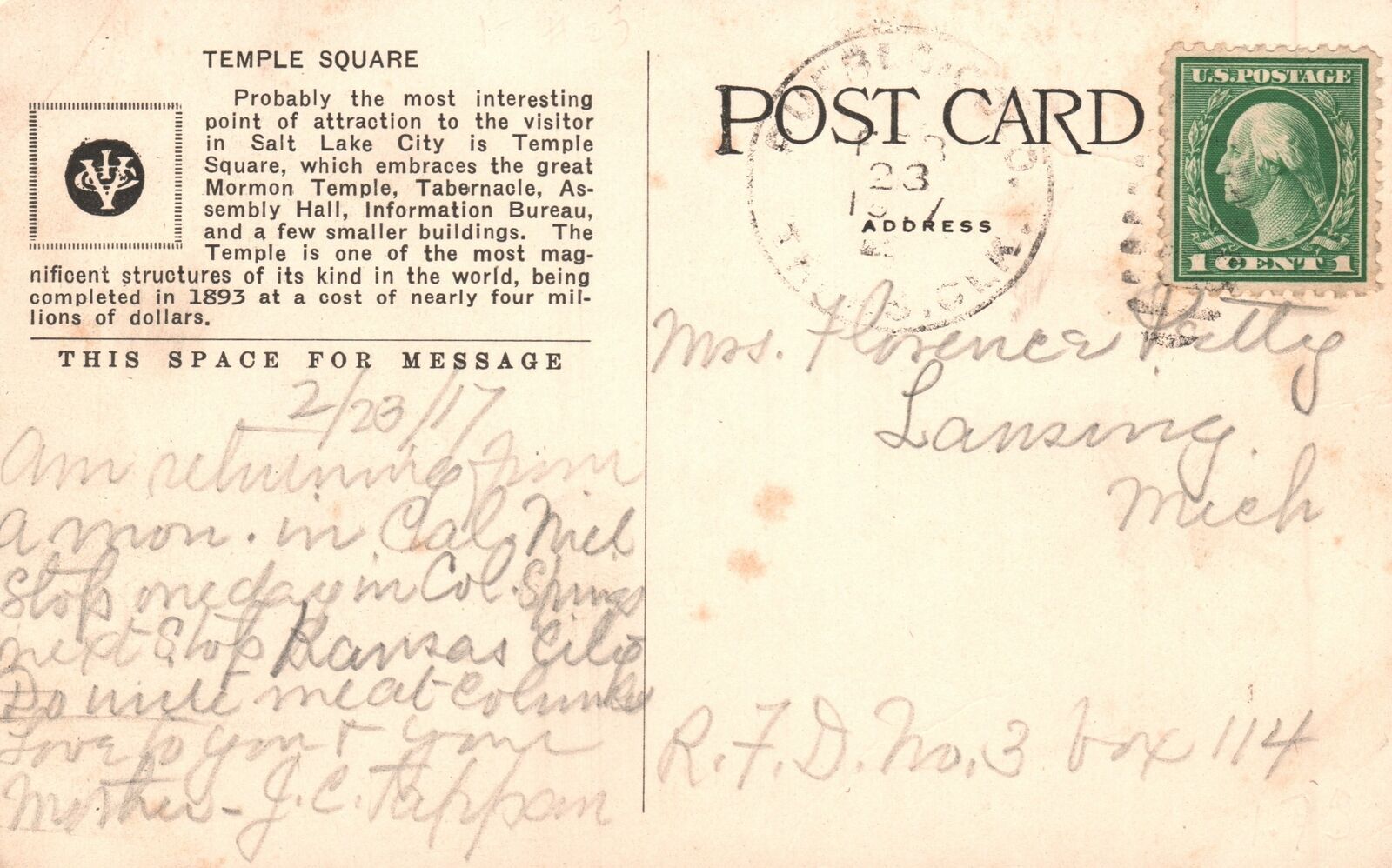 Vintage Postcard 1910's Temple Square Complex Center Salt Lake City ...