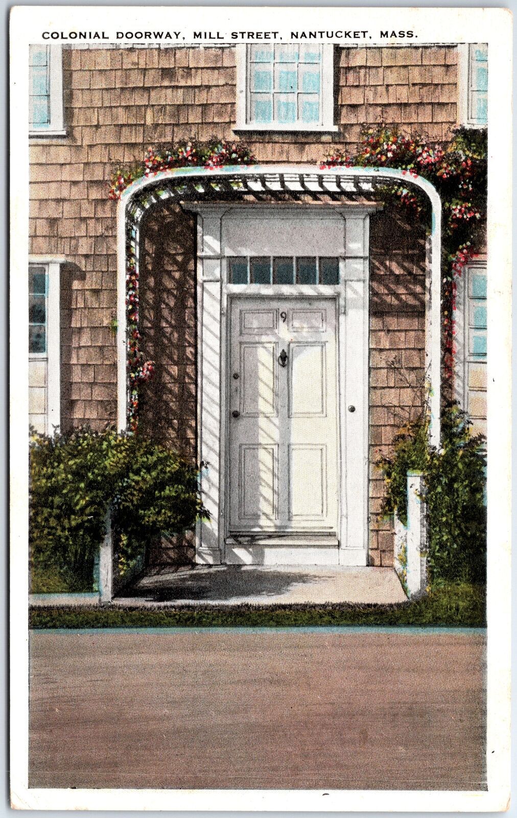 Vintage Postcard Colonial Doorway on Mill Street at Nantucket ...