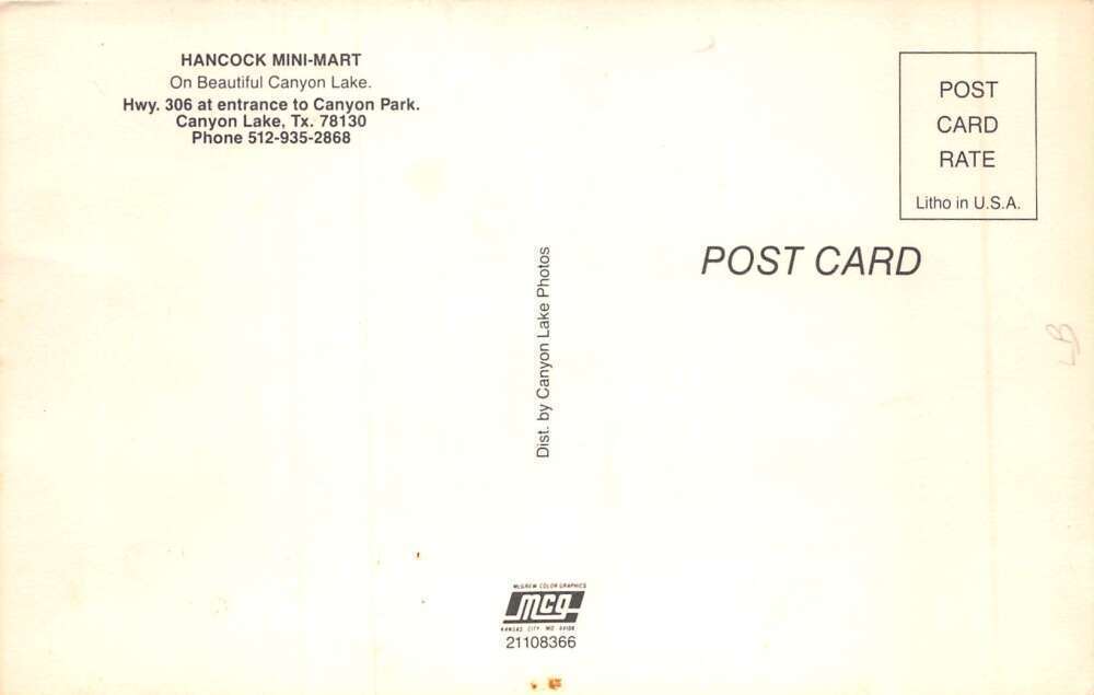 Canyon Lake Texas Hancock Mini Mart Exxon Gas Station Vintage Postcard ...