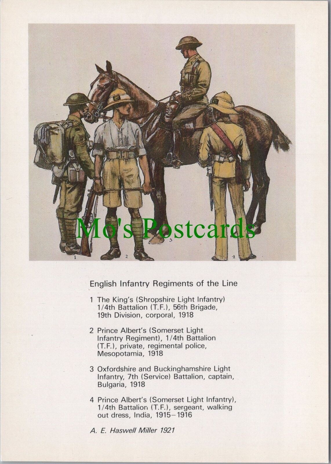 Military Postcard - British Uniforms, 1914, English Infantry Regiments ...