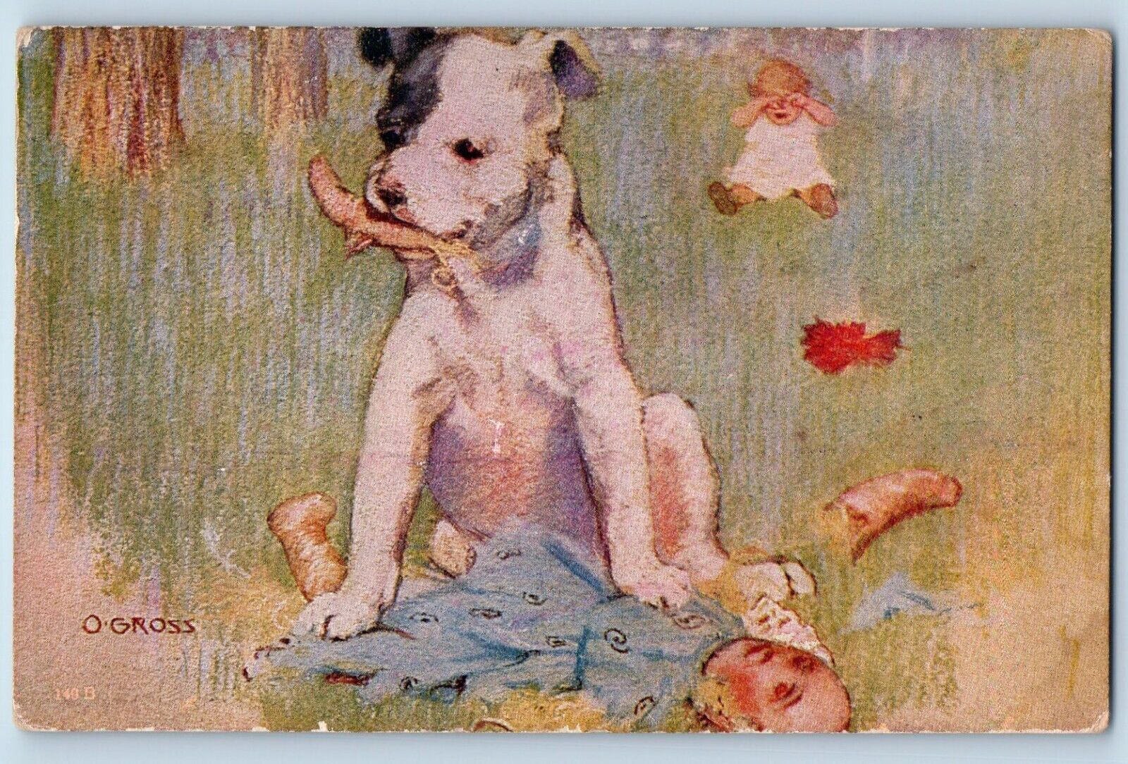 O Gross Signed Artist Postcard Crying Baby Dog Broke The Doll c1910's ...