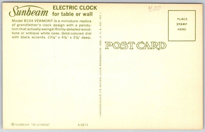Sunbeam Electric Clock Model Vermont Mini Grandfathers Clock Ad ...