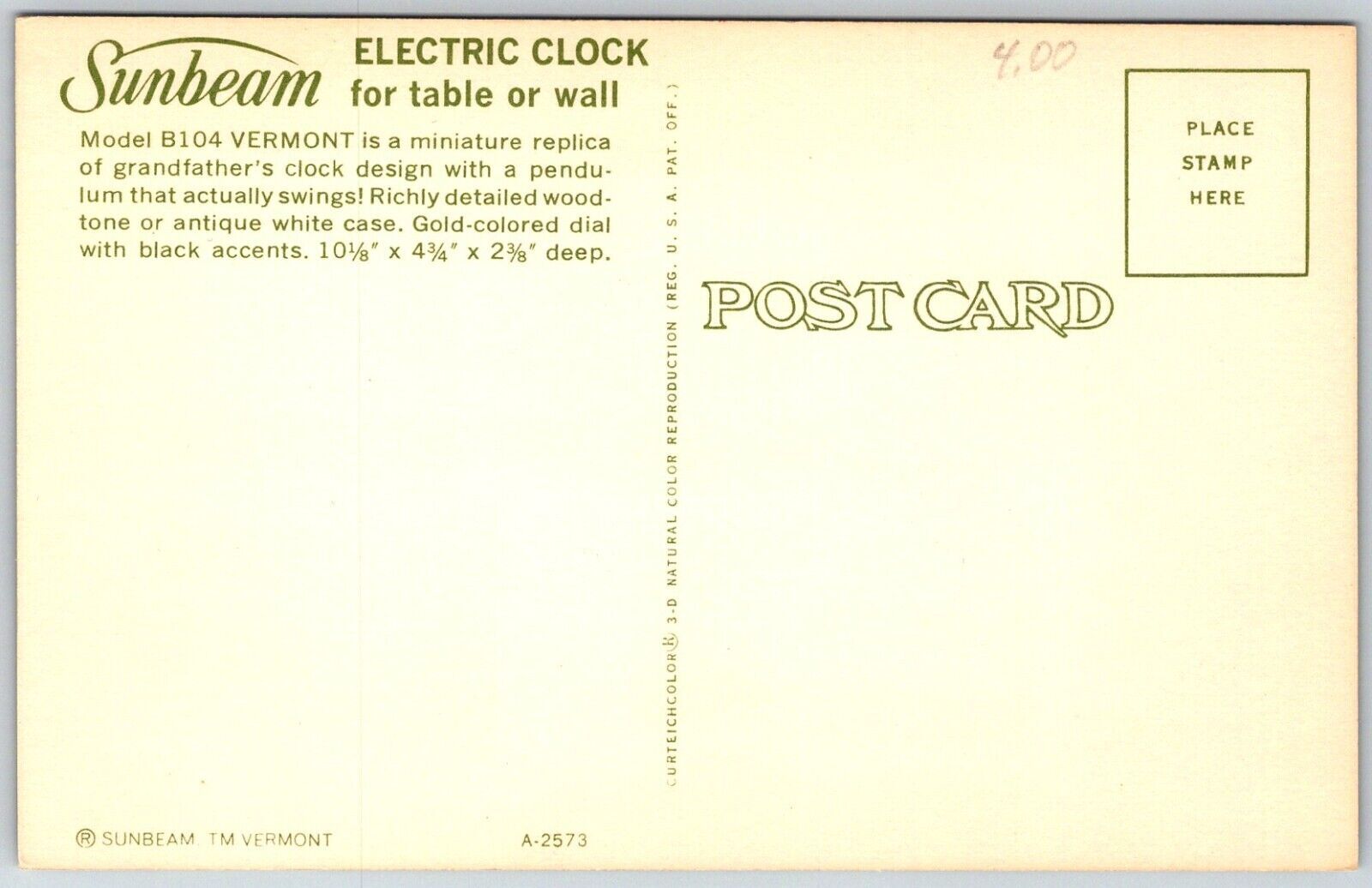 Sunbeam Electric Clock Model Vermont Mini Grandfathers Clock Ad ...