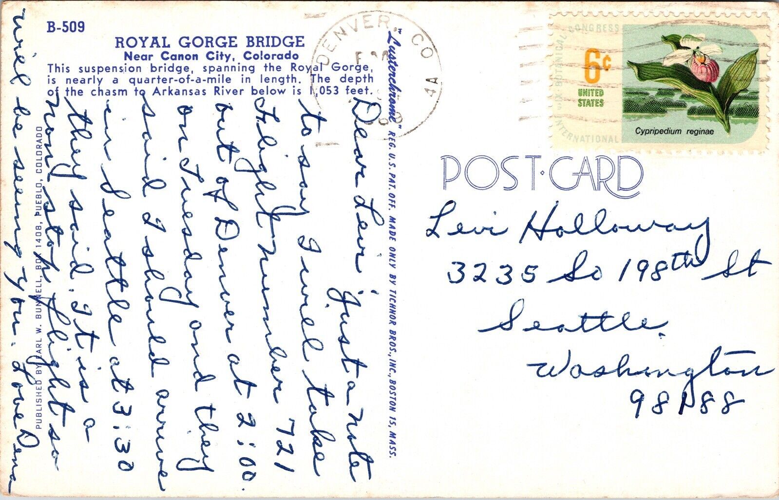 Royal Gorge Bridge Canon City Colorado CO Flag Cars Postcard WOB 6 Cent ...