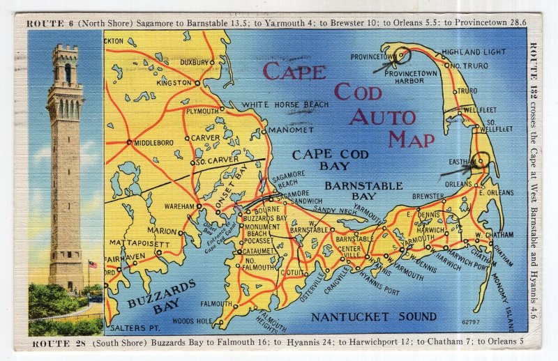 Cape Cod Auto Map | United States - Massachusetts - Cape Cod, Postcard ...
