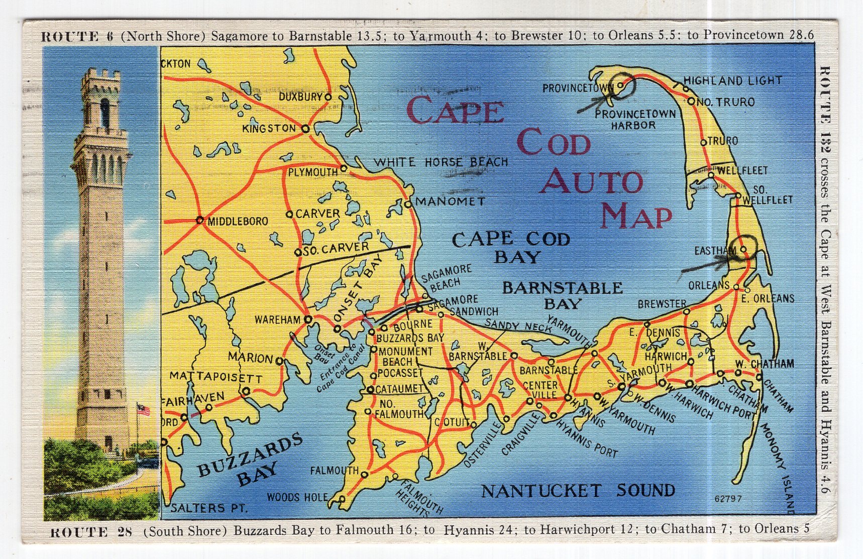 Cape Cod Auto Map | United States - Massachusetts - Cape Cod, Postcard ...