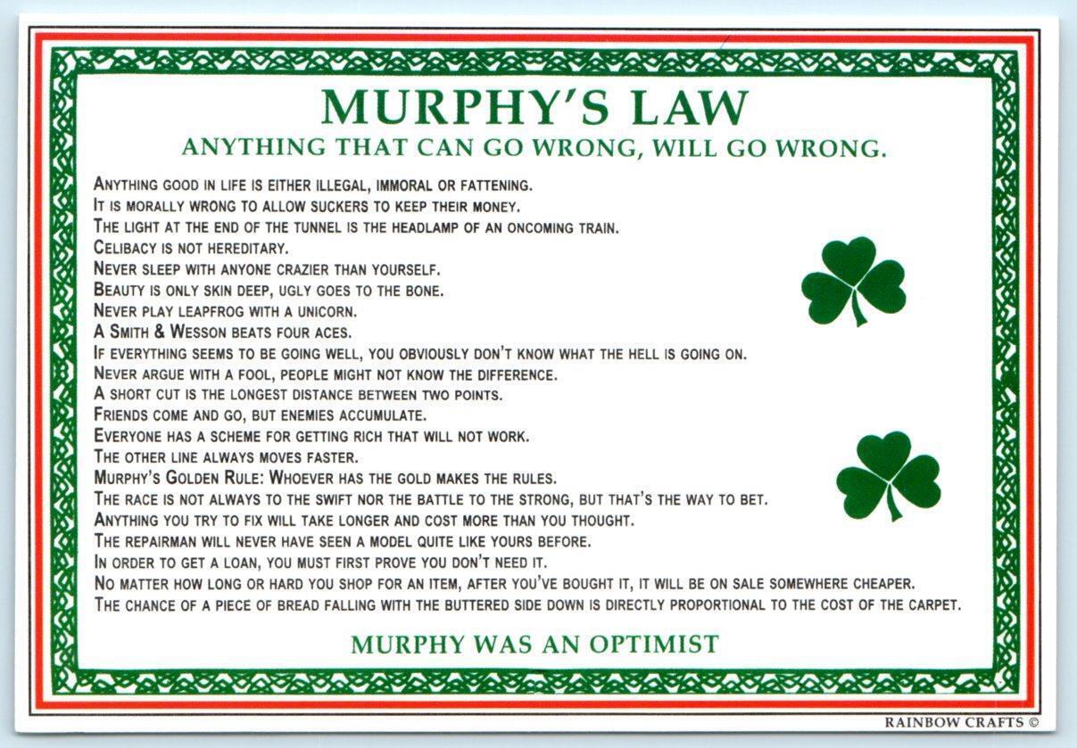 MURPHY'S LAW "Anything That Can Go Wrong, Will Go Wrong" Humor 4"x6 ...