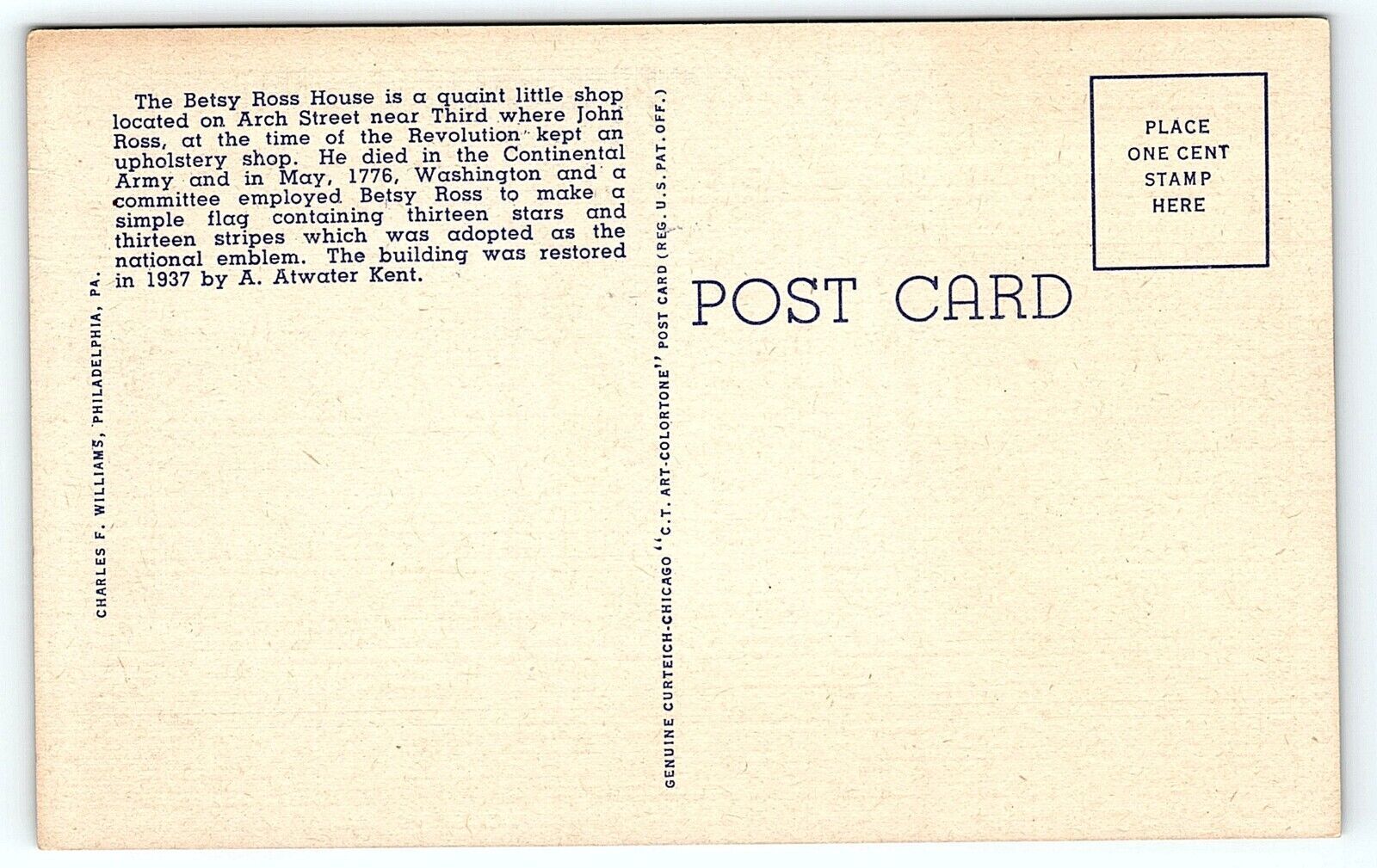 1940s Philadelphia Pennsylvania Betsy Ross House US Flag Linen Postcard ...