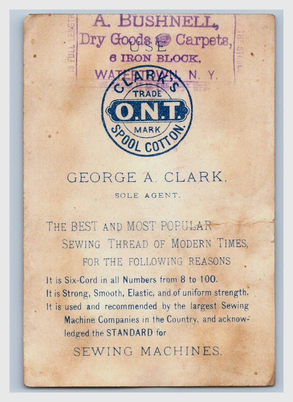 1880s Clark's ONT Spool Cotton A. Bushnell Dry Goods Cute Baby Spool ...