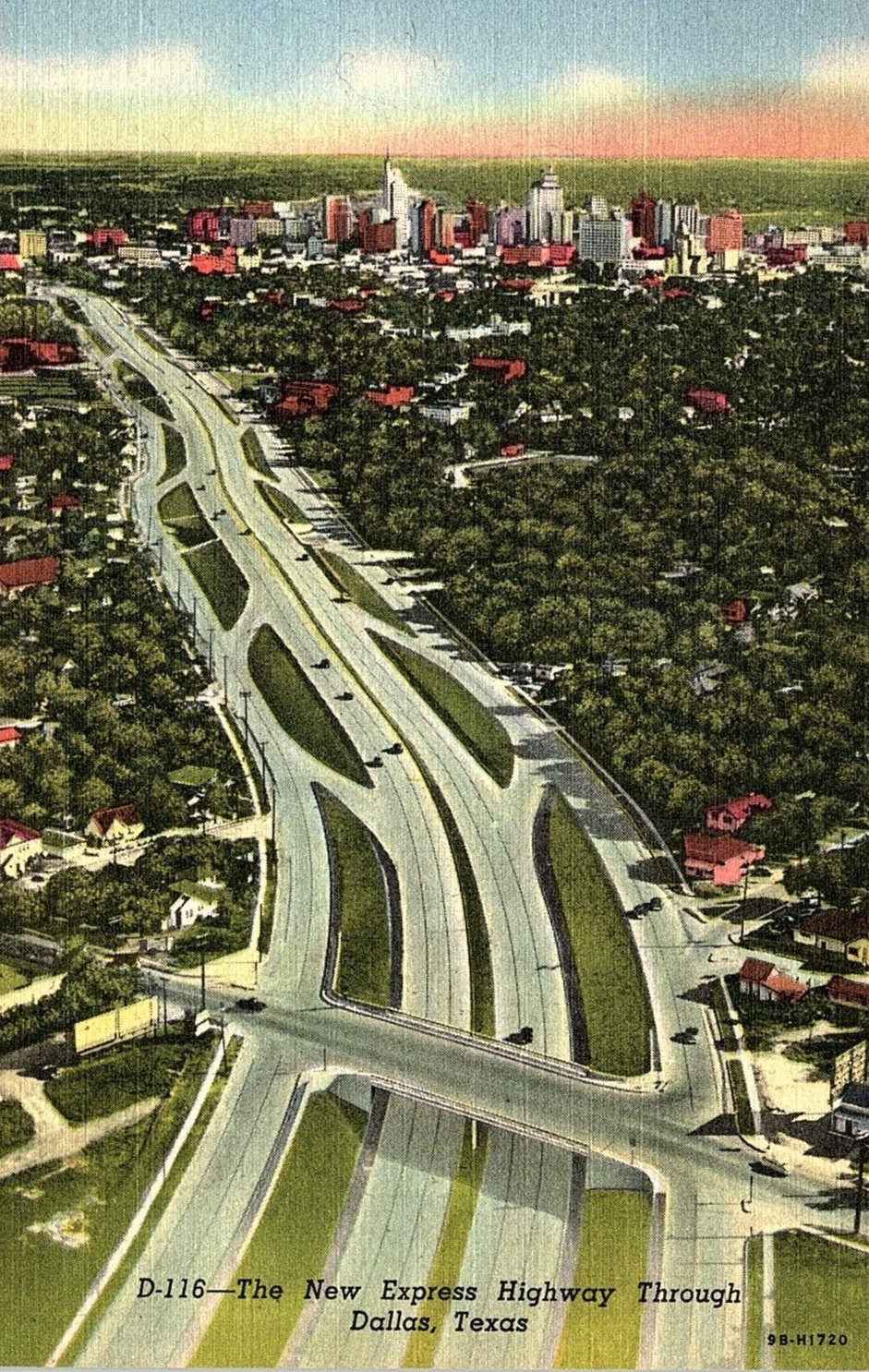 1940s Dallas Texas Express Highway Skyline AIR View Unposted Linen ...
