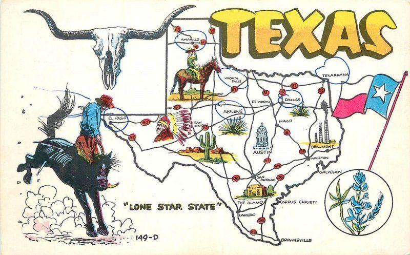 Baxtone 1950s Map Attractions multi View Texas postcard 2809 | United ...