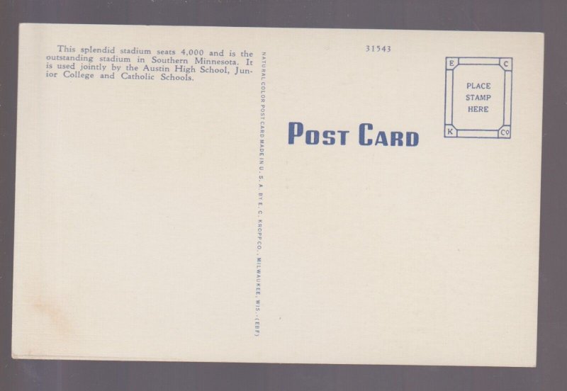 Austin MINNESOTA c1950 FOOTBALL FIELD Athletic Field Stadium LIGHTS ...