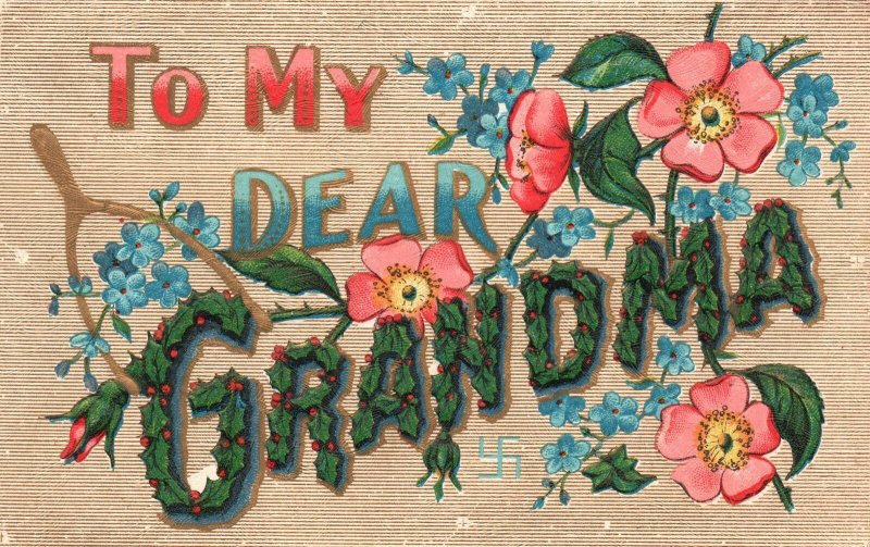Vintage Postcard To My Dear Grandma Blue Butterflies Brown Line ...