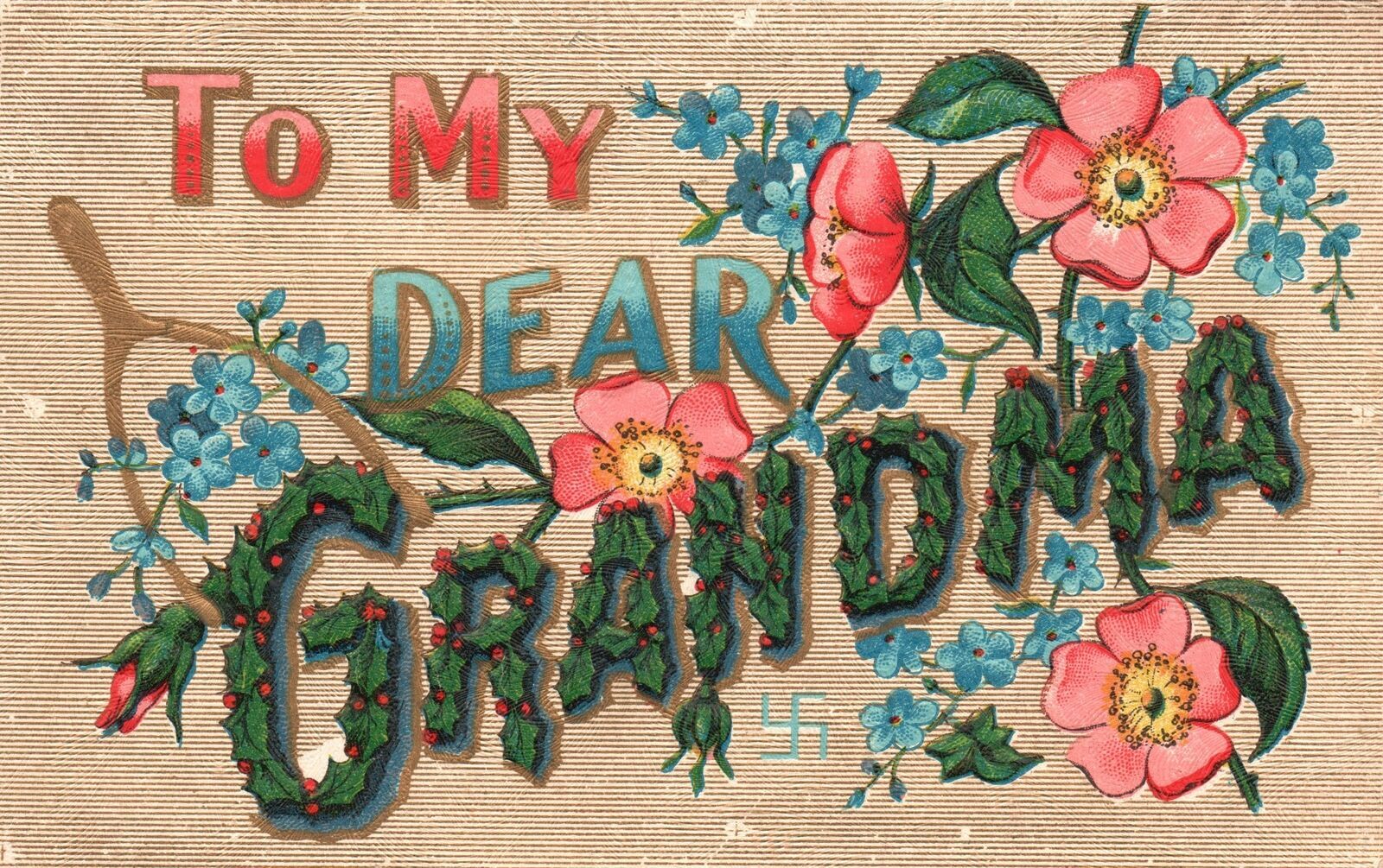Vintage Postcard To My Dear Grandma Blue Butterflies Brown Line ...