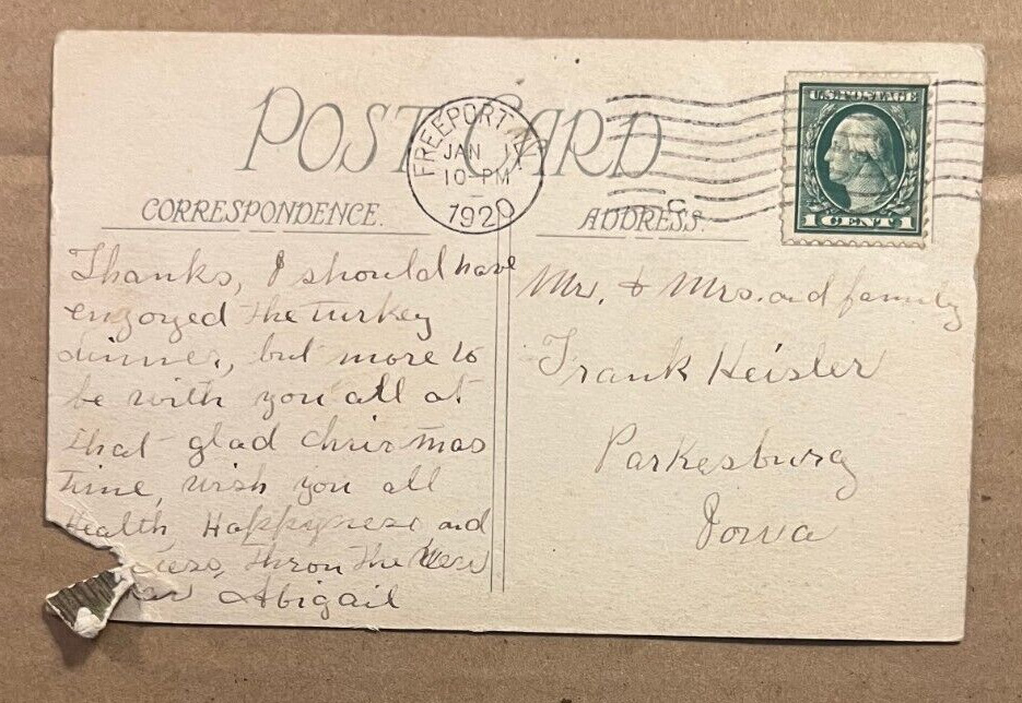 Vintage 1920 Used .01 Postcard - Happiness - Ripped Bottom Right Corner ...