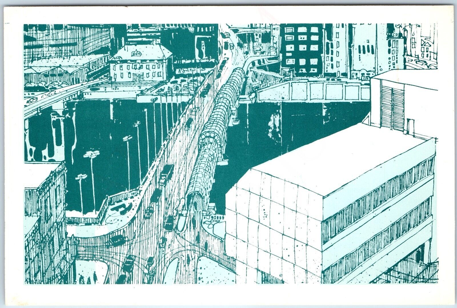 1982 Waterloo, IA Downtown Bridge Art Drawing Sketch from Sycamore Mohr ...