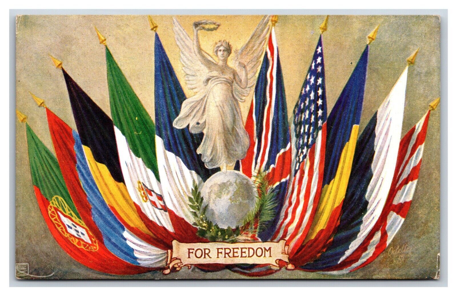 WW1 Anniversary Statue Flags Patriotic Freedom Rafael Tuck 3149 UNP DB ...