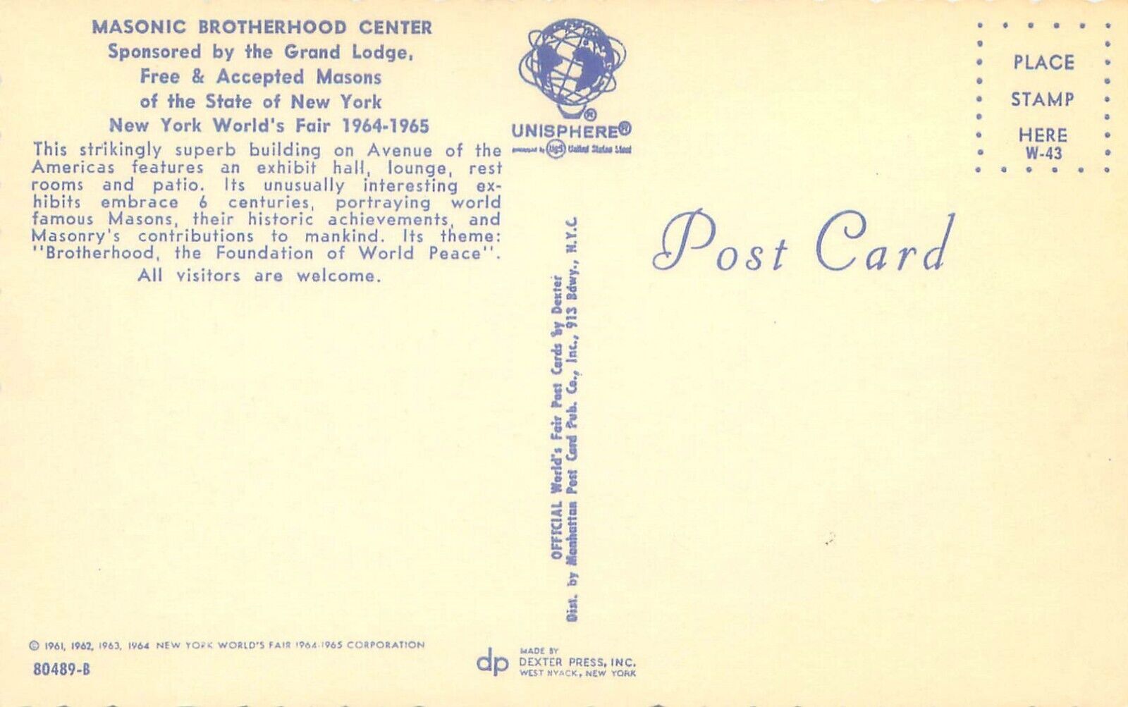 New York 1964 World's Fair Masonic Brotherhood Center Serrated Edge ...