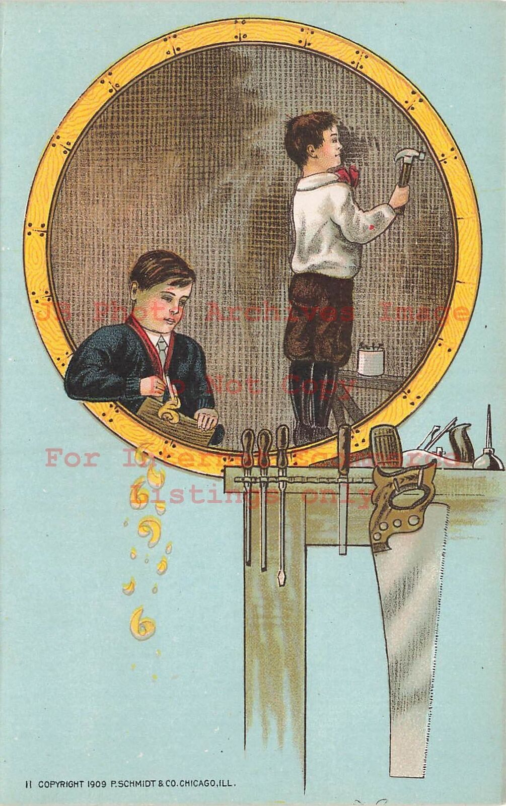 Art Nouveau, P Schmidt No 11, Boys Working in Work Shop with Tools ...