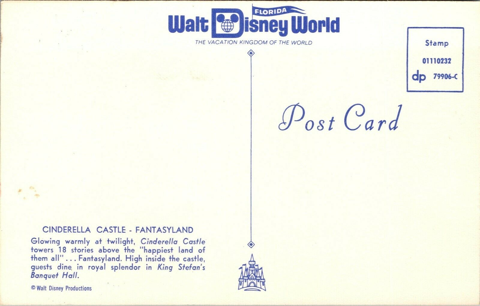 Vtg Cinderella Castle at Twilight Fantasyland Walt Disney World FL ...