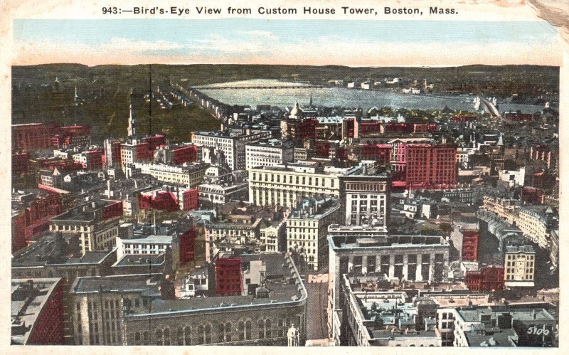 Vintage Postcard Birds Eye View From Custom House Tower Boston ...