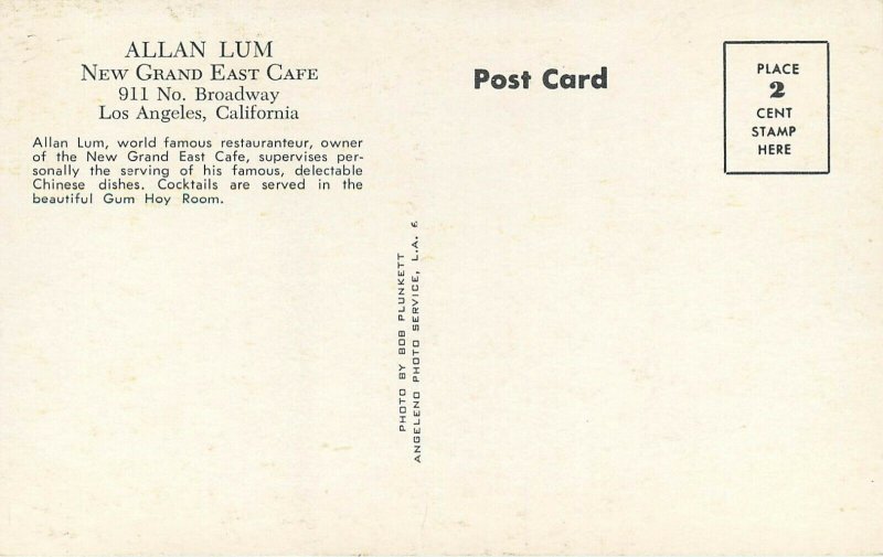 Vintage Postcard Allan Lum Chinese Restauranteur New Grand East Cafe ...