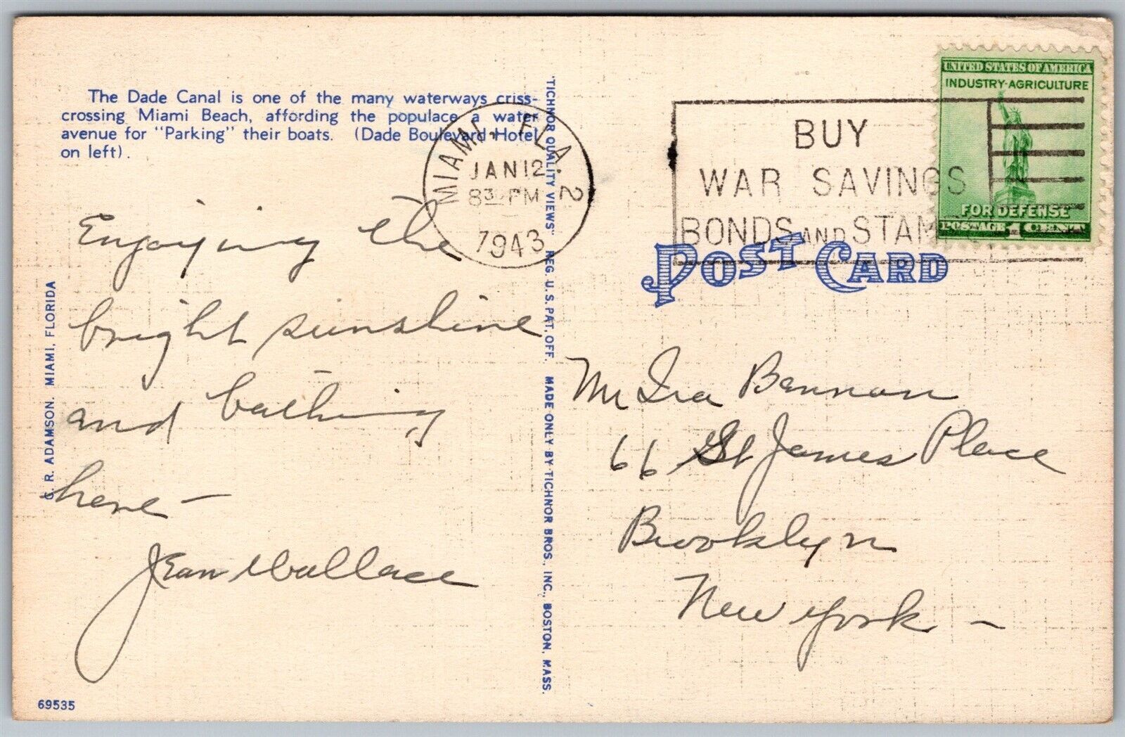 Vtg Miami Beach Florida FL Dade Canal & Dade Boulevard Ski Boat 1940s ...