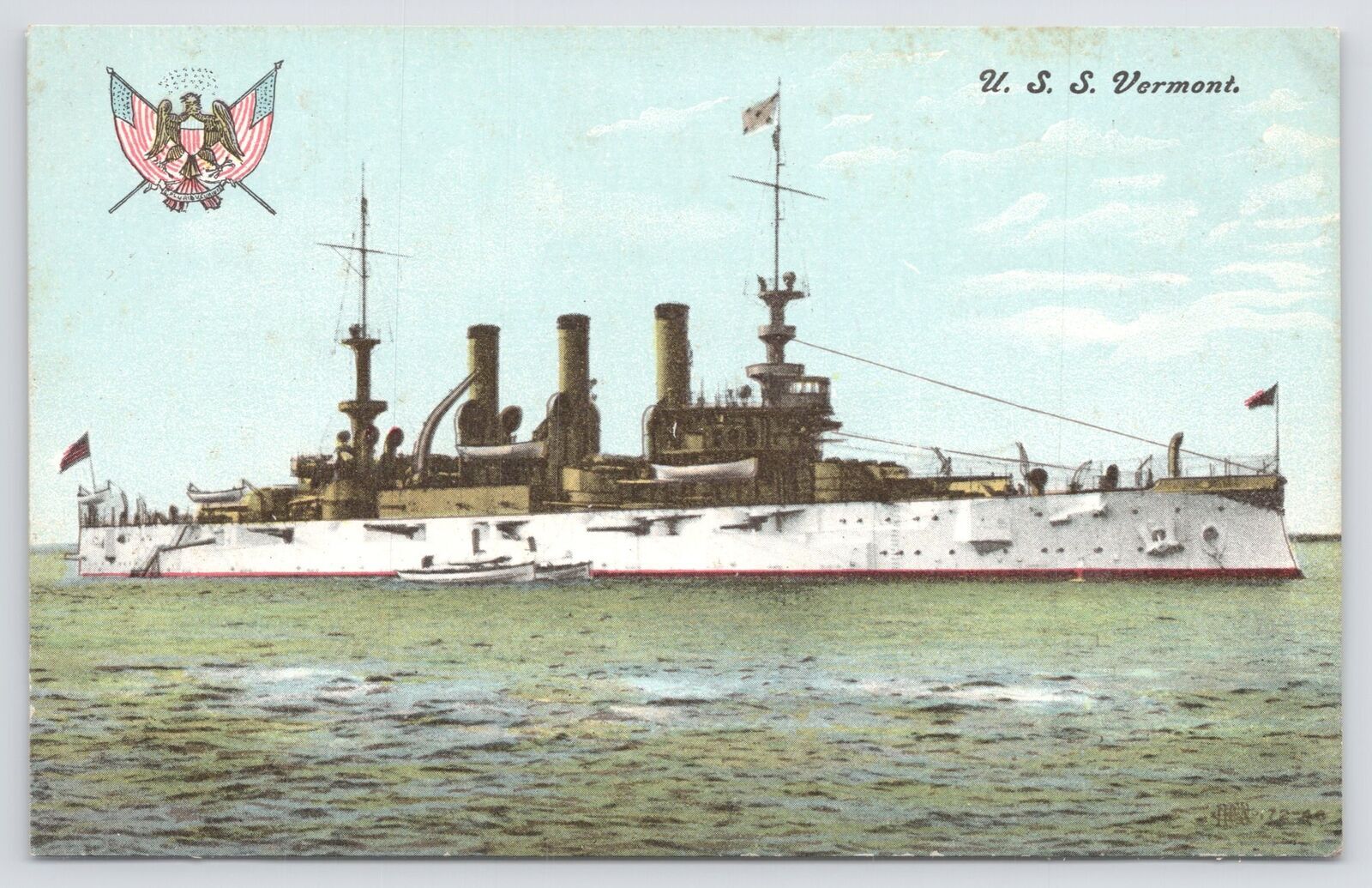 Illustrated~USS Vermont~US Eagle Symbol~Giant White Battleship~On The ...