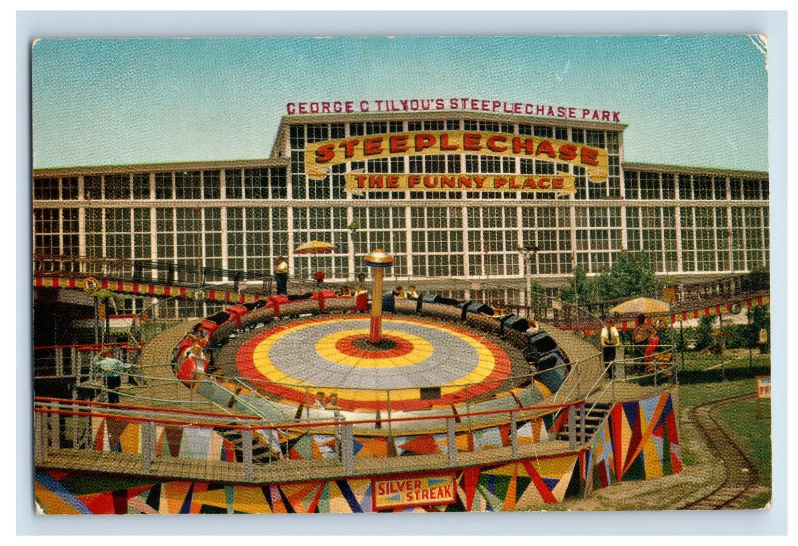 1950's-60s Silver Streak Ride Steeple Chase Park Coney Island Postcard ...