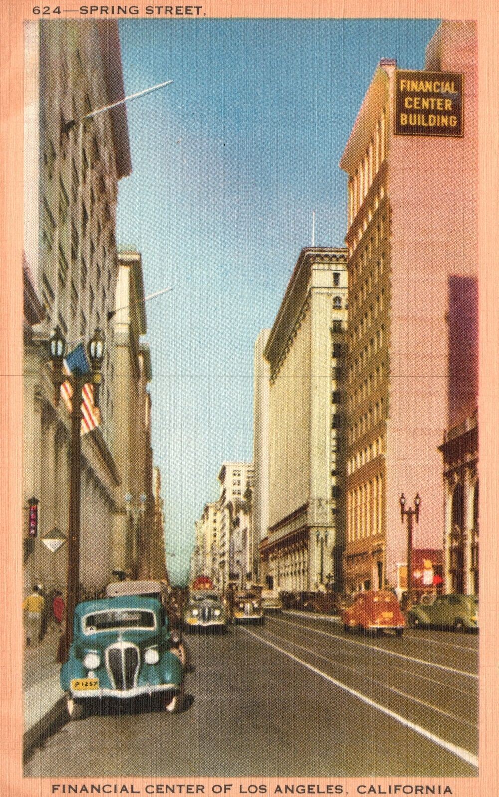 Vintage Postcard Spring Street Financial Center of Los Angeles ...