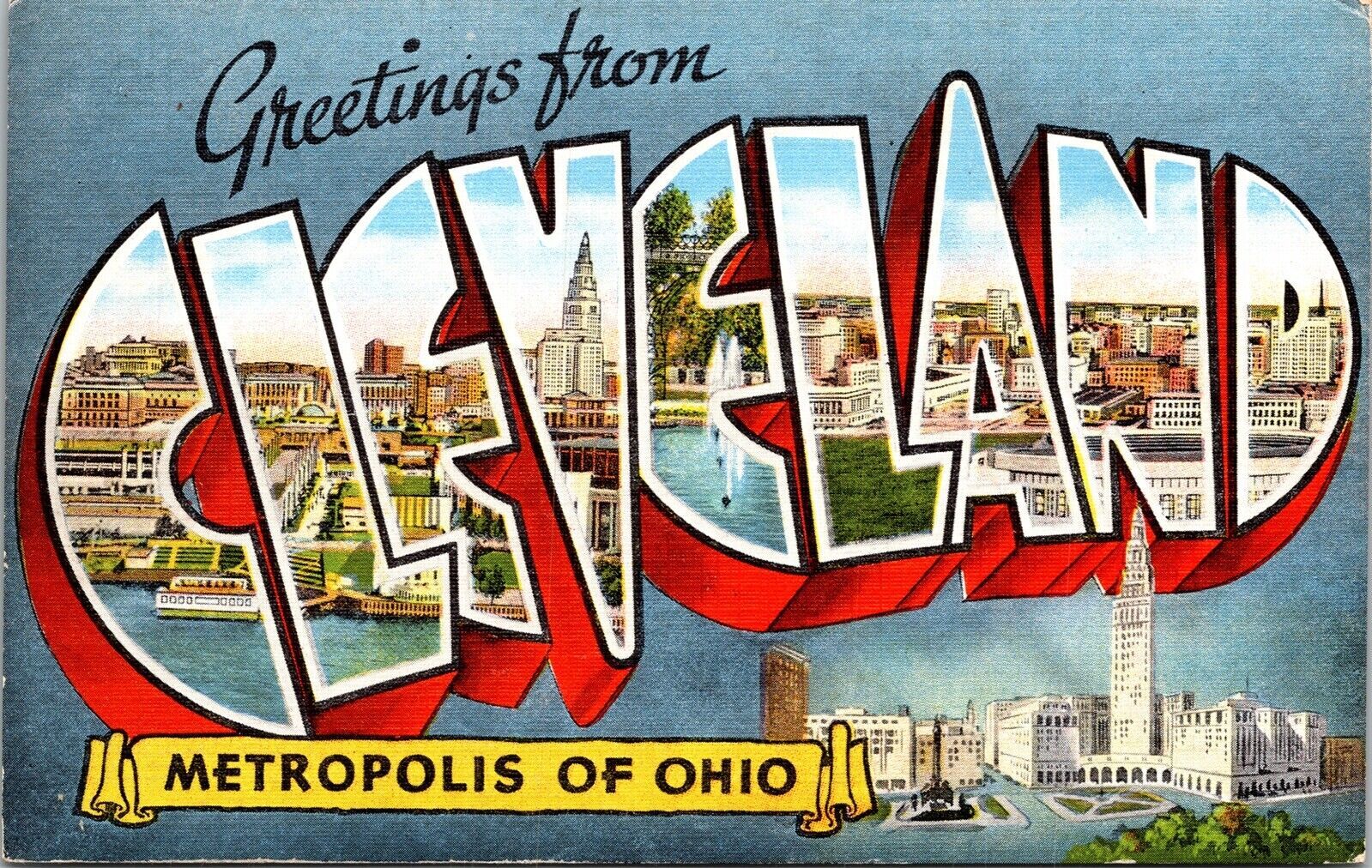 Greetings Cleveland Ohio Banner City Skyline Geo R Klein News Co ...