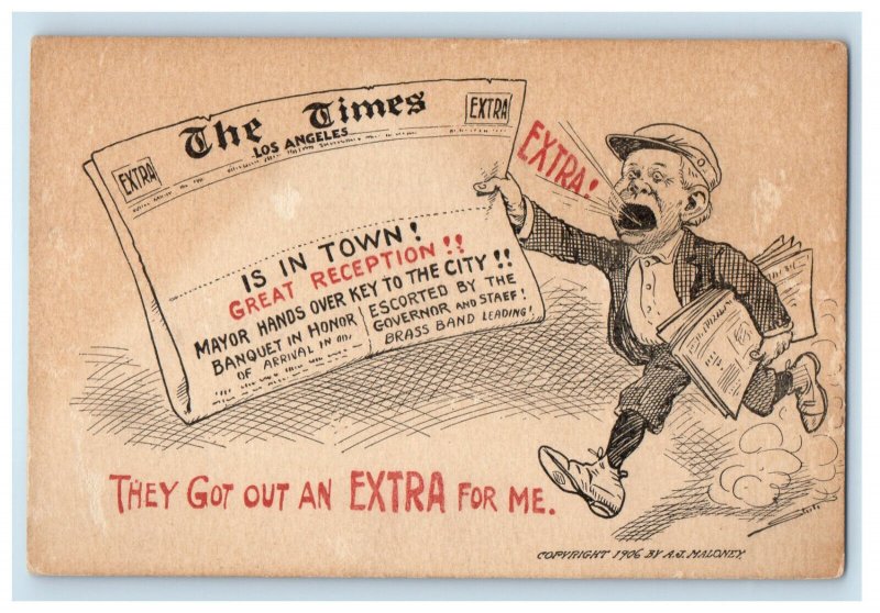 1906 Times Newspaper Los Angeles Extra Paperboy Maloney Humor Comic ...