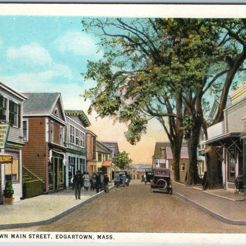 c1920s Edgartown, Mass Downtown Main Street Store Sign Crowd Roadside ...