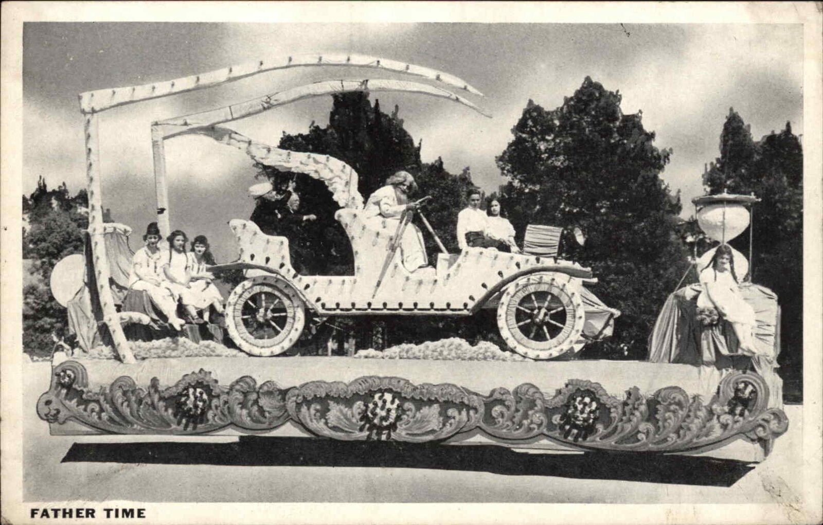 LOS ANGELES CA Knights Templar Parade Electric Father Time Float Old PC ...