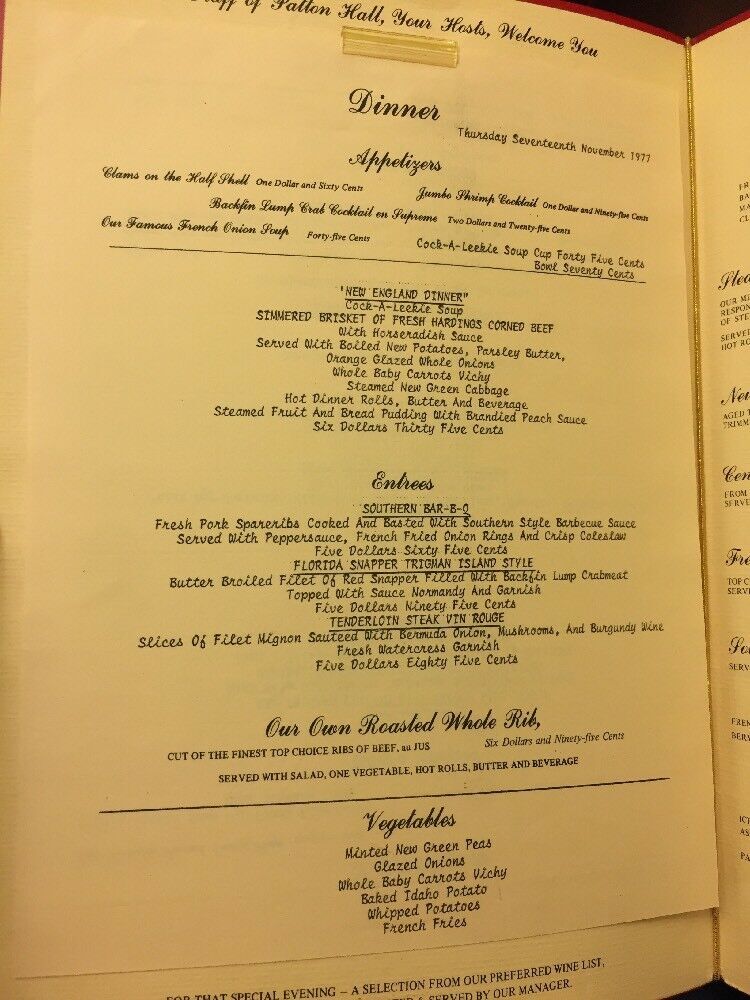 Vintage 70s PATTON HALL Restaurant Menu Fort Myers Officers Club ...