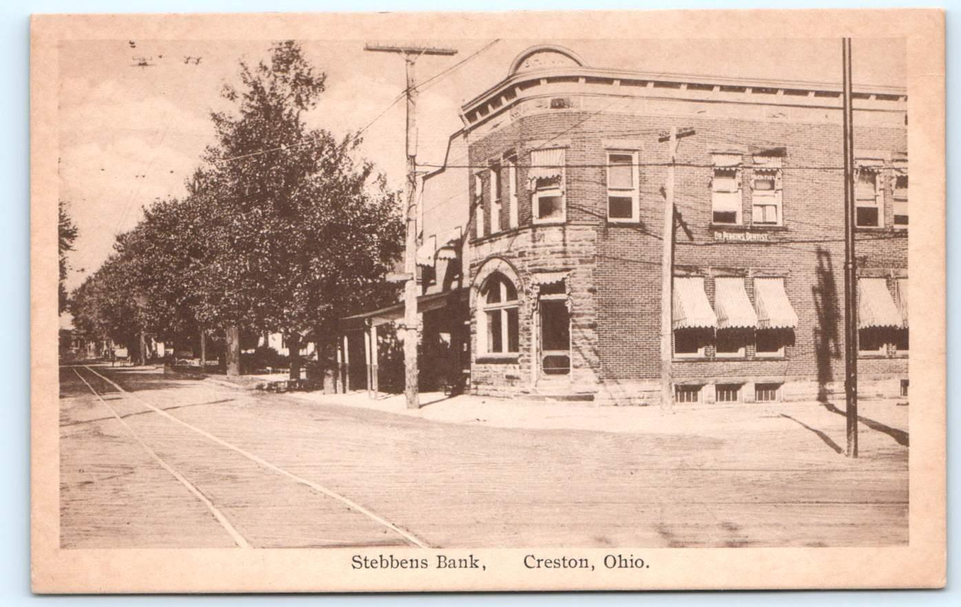CRESTON, Ohio OH ~ Street Scene STEBBENS BANK ca 1920s Postcard ...