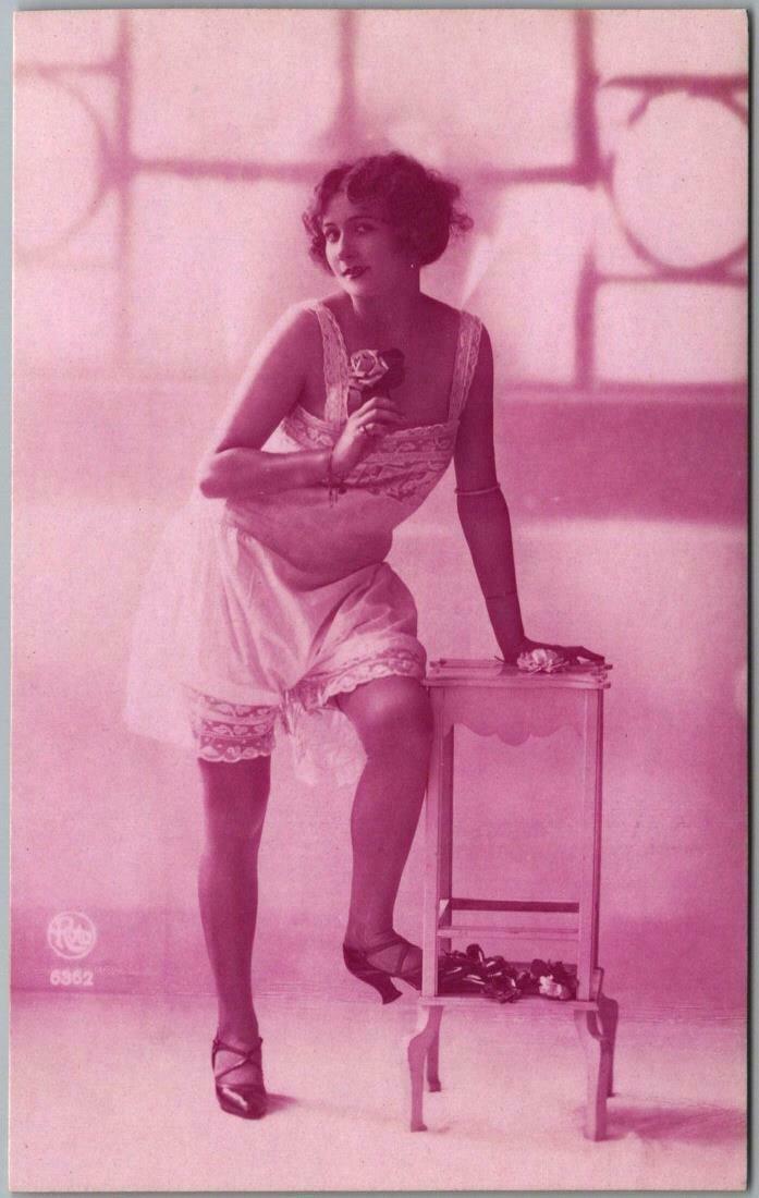 Vintage FRENCH Pin-Up Girl POSTCARD Lingerie Slip Nightie c1930s Unused ...