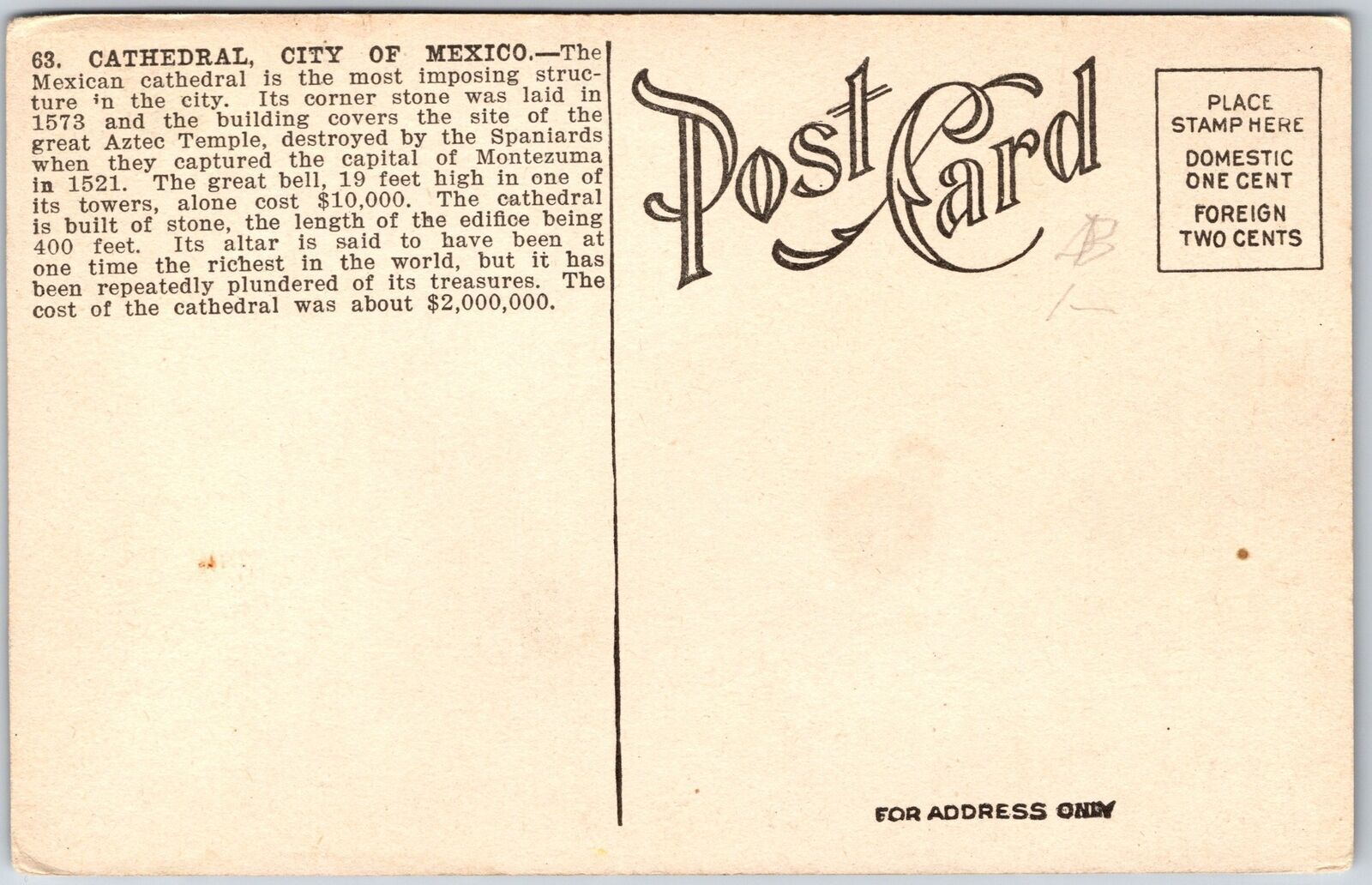 Cathedral City of MexicoImposing Structure Aztec Temple Historical ...