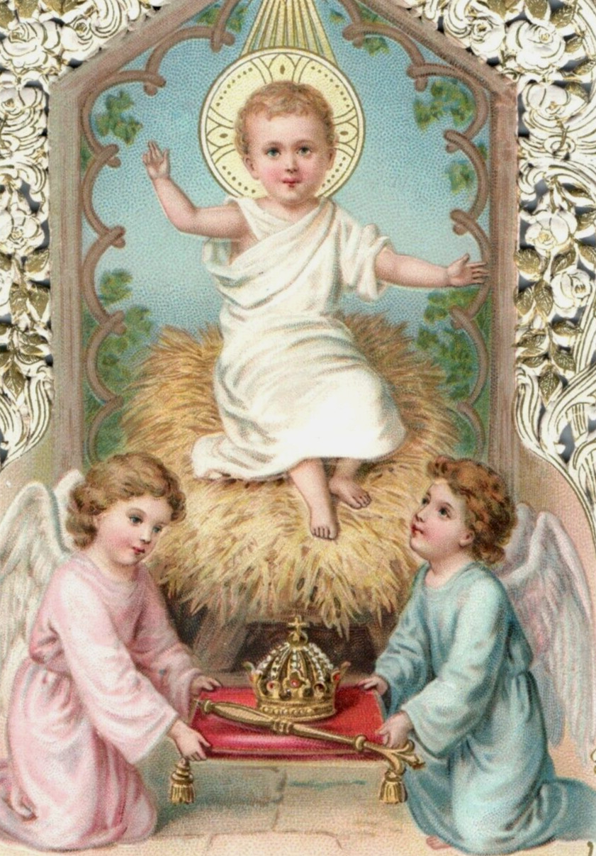 1870s-80s Embossed Dresden Die-Cut Religious Card Angels Crown Baby ...