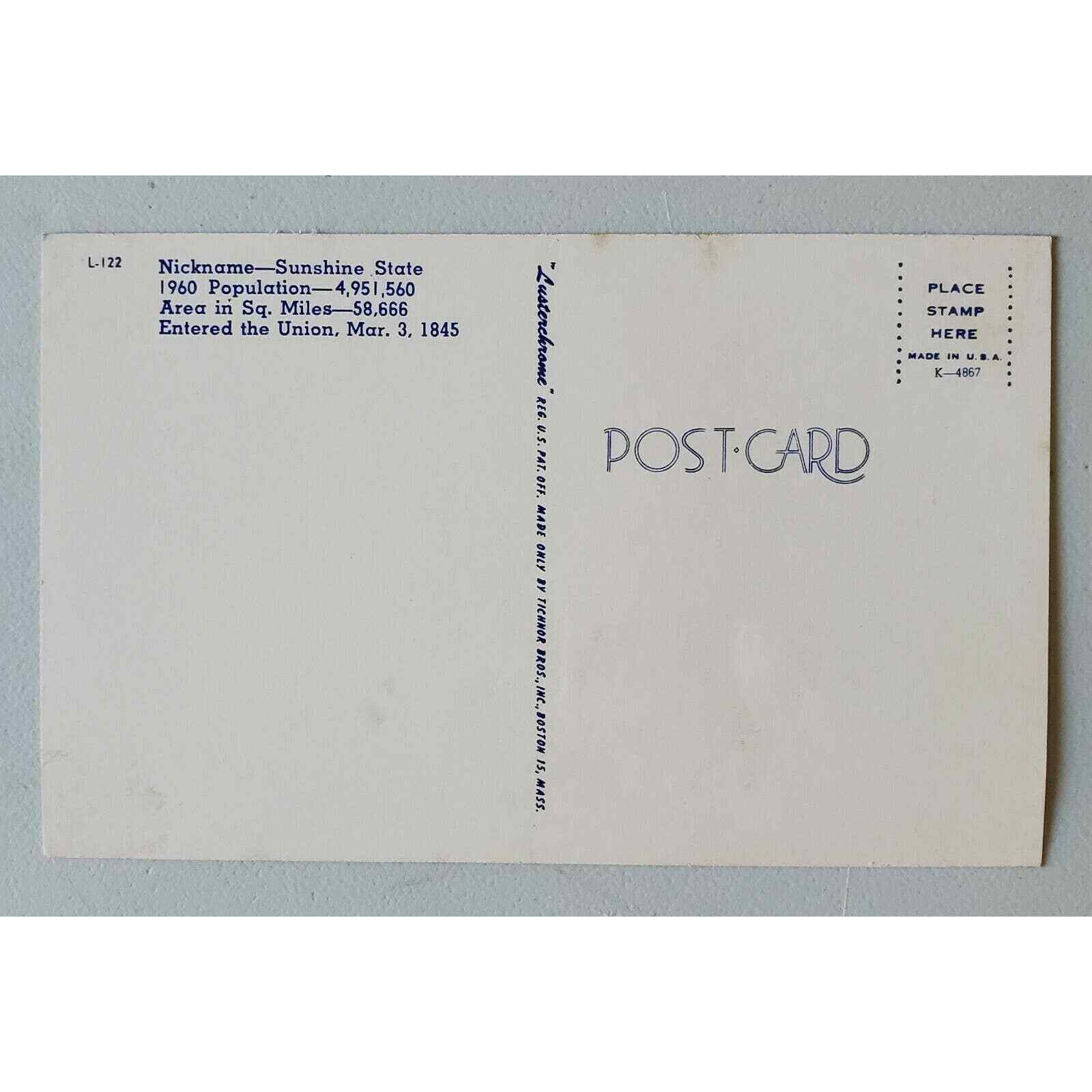 Florida Map Greetings Sunshine State Points of Interest Postcard ...