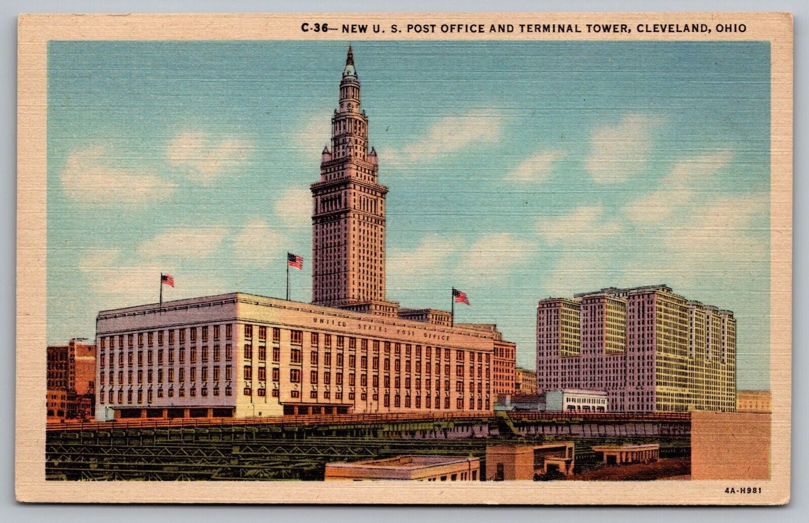 New US Post Office Terminal Tower Cleveland Ohio American Flags Linen ...