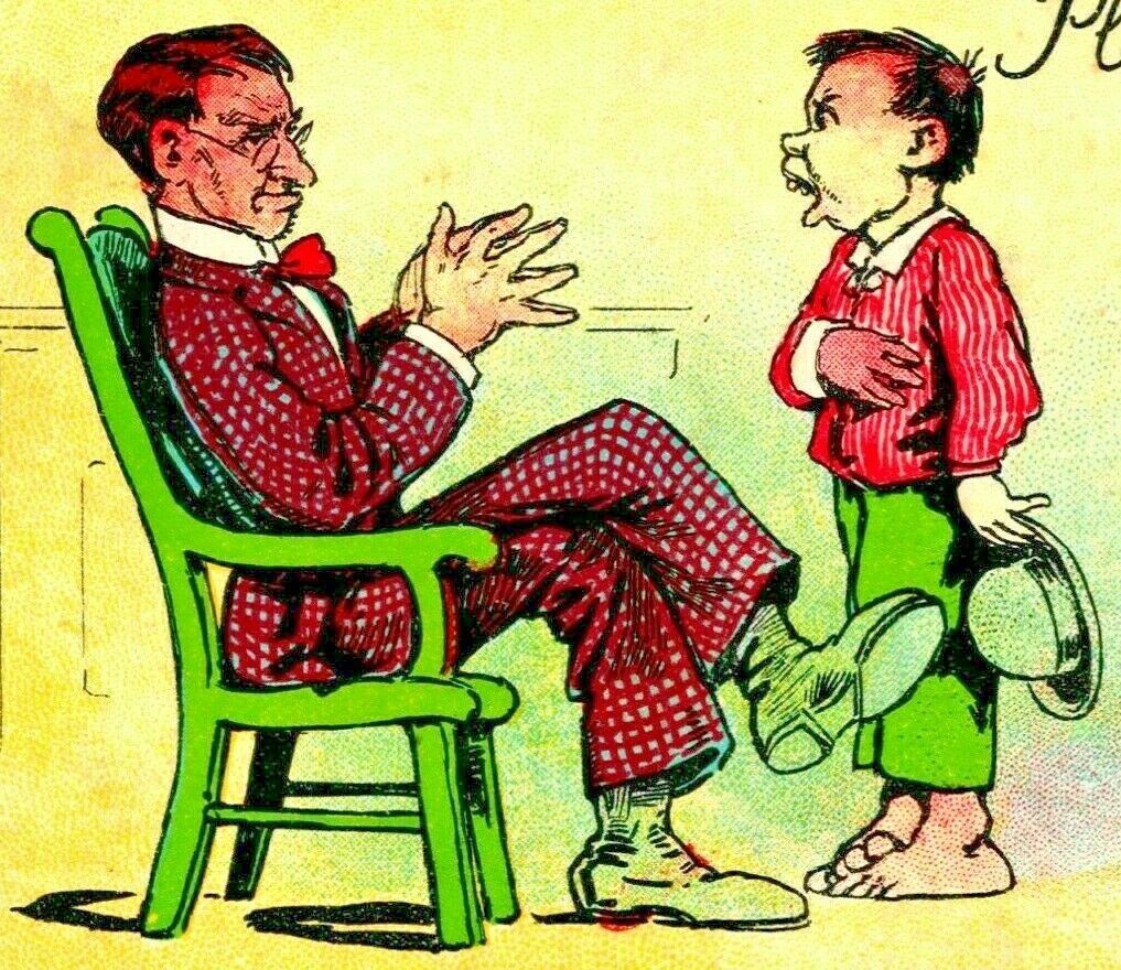 Comic Greeting Please Explain 1900s Postcard Unused UNP Child Father ...