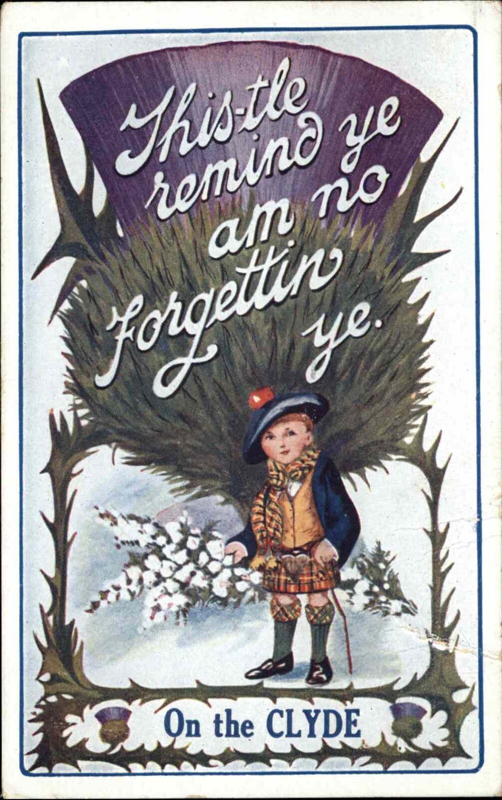 Vintage SCOTTISH Boy Thistle PUN WORDPLAY KILT Winter Scene SCOTLAND PC ...