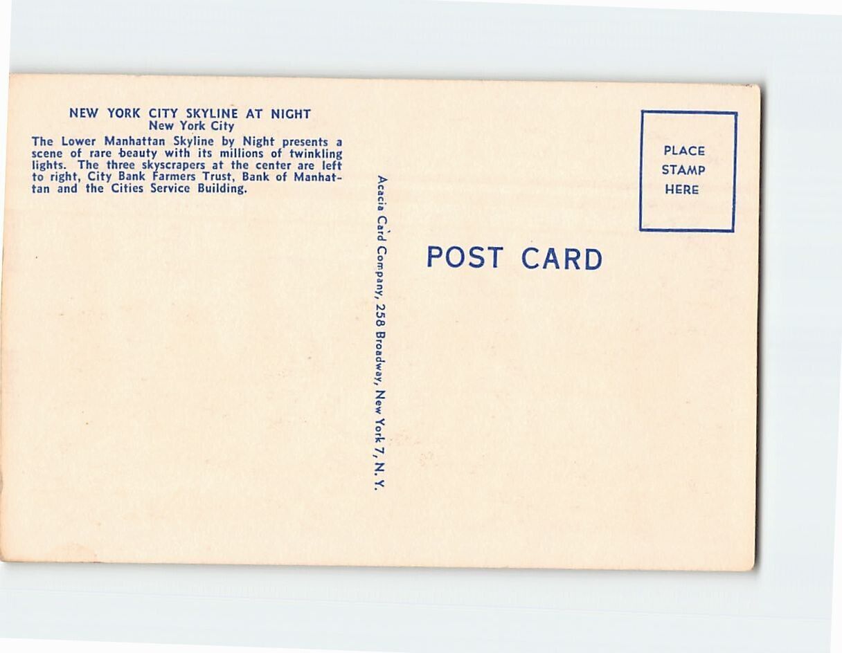 Postcard New York City Skyline At Night, New York City, New York ...