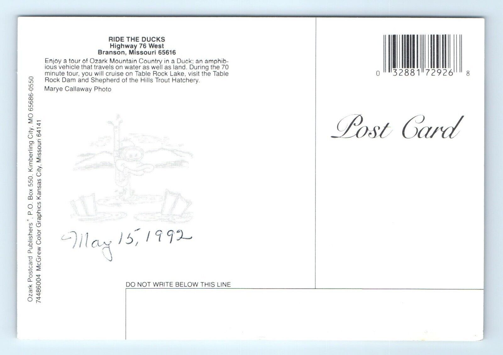Ride the Ducks Land Lake Tour Ozark Mountains Branson MO Postcard ...