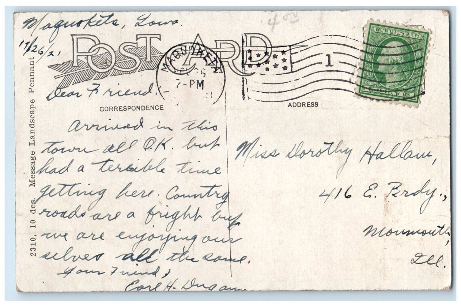 1921 A Message From Maquoketa Iowa Pennant Poem Trees Vintage Antique ...