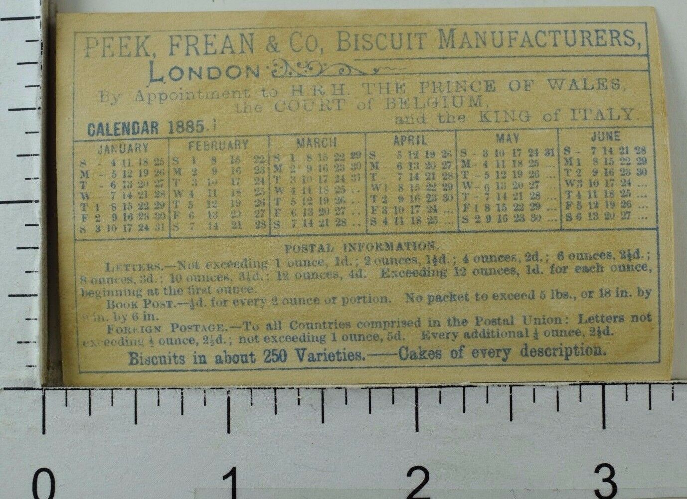1885 Calendar-Folder Peek Frean & Co's London Biscuits Sailboat Sea ...