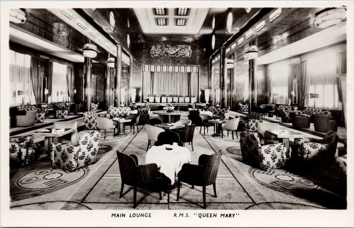 Cunard RMS 'Queen Mary' Main Lounge UNUSED Real Photo Postcard G17 ...